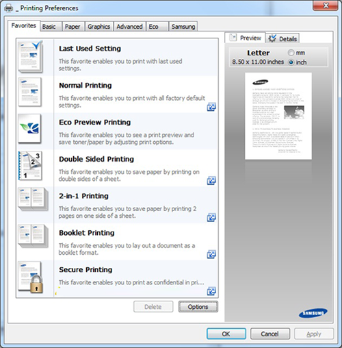 Opening printing preferences